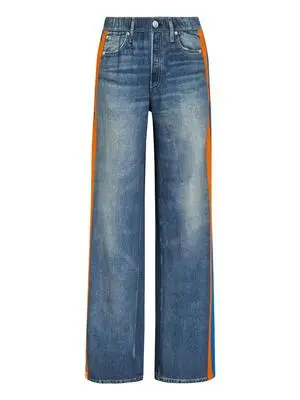 Rag & Bone Striped Denim-print Cotton Track Pants - Orange