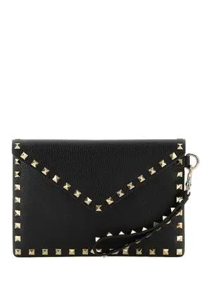 Valentino Garavani VALENTINO GARAVANI Rockstud Leather Clutch Black