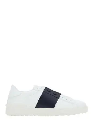 Valentino Garavani Leather Open Sneakers With Blue Navy Band - White