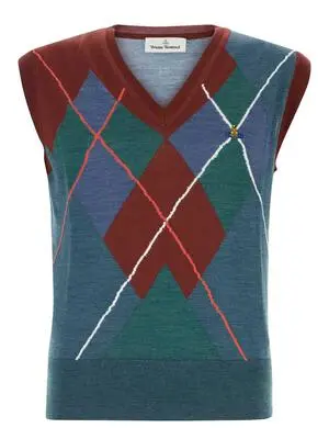 VIVIENNE WESTWOOD Embroidered Wool Blend Argyle Vest - Multicolor