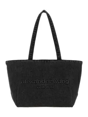 Alexander Wang Denim Punch Shopping Bag With Silver Metal Finishing - Black