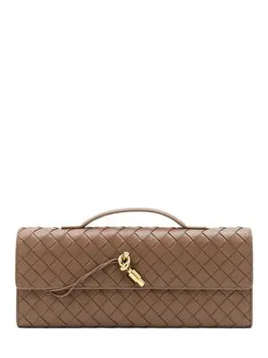 Bottega Veneta Woven Lambskin Clutch With Top Handle - Brown