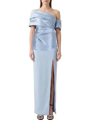 Solace London Asymmetrical Off-the-shoulder Gown - Blue