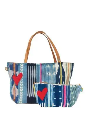 UBUNTU LIFE Baule Heart Bundle: Adventure Tote And Convertible Pouch - Blue