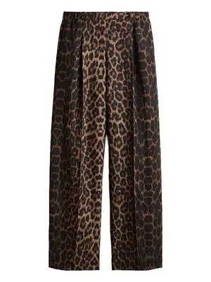 H&m Crease-leg Barrel Trousers - Brown/leopard Print