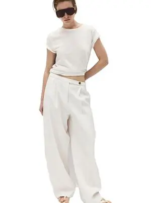 H&m Crease-leg Barrel Trousers - Cream