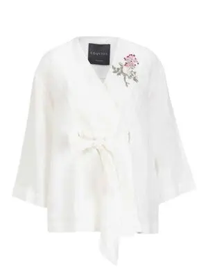 EXQUISE Elisa Belted Embroidered Jacket - Bone