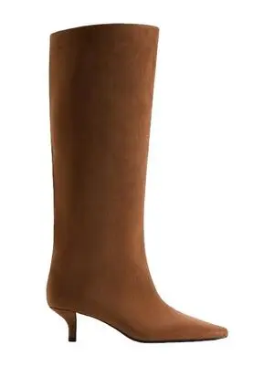 H&m Knee-high Boots With Pointed Toe And Kitten Heel - Brown