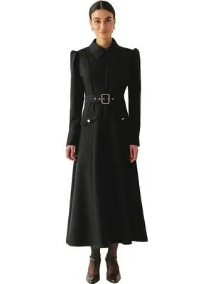 EXQUISE Bailee Midi Dress With Belt - Black