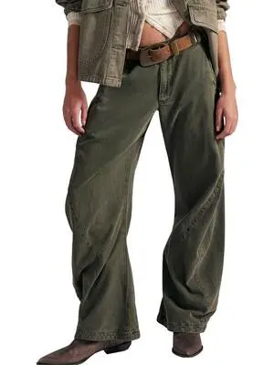 Free People Spotlight Washed Barrel Leg Trousers - Dusty Olive
