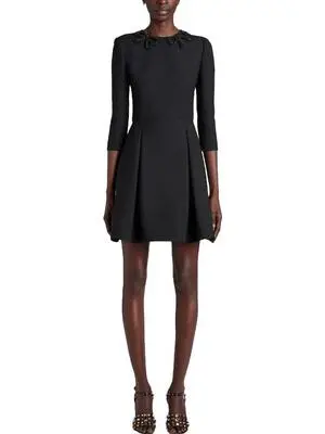 Valentino Garavani Bow Embellished Pleated Minidress - Black
