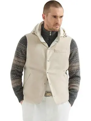 Brunello Cucinelli Bonded Wool Flannel Down Vest With Detachable Hood - Sand