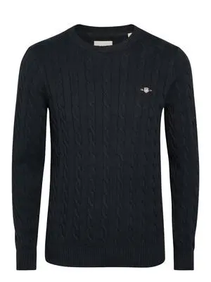 Gant Embroidered Cable-knit Cotton Jumper - Navy