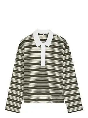 Rag & Bone Kelly Striped Cotton Polo Top - Green