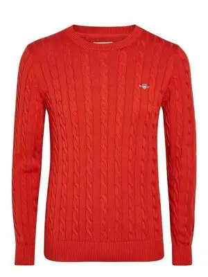 Gant Embroidered Logo Cable-knit Cotton Jumper - Red
