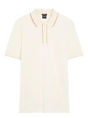 BOSS Striped-trim Piqué Cotton Polo Shirt - Ecru