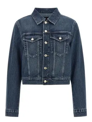 7 For All Mankind Darted Shrunken Cropped Denim Jacket - Blue