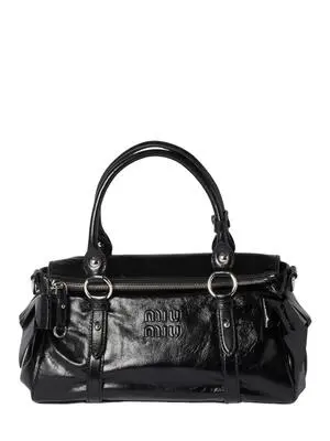 Miu Miu Shiny Leather Handbag With Detachable Shoulder Strap - Black