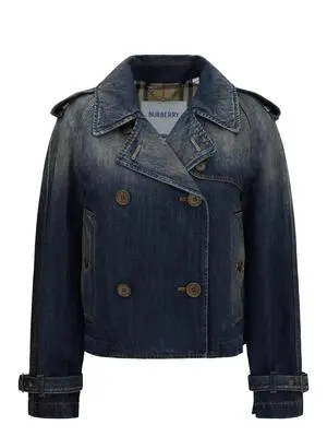 Burberry Cropped Double-breasted Denim Jacket - Blue