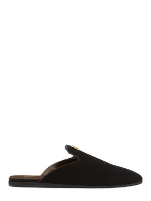 GIUSEPPE ZANOTTI Suede Seal Slipper With Gold Logo Detail - Black
