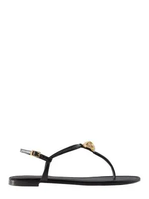 GIUSEPPE ZANOTTI Embellished Leather Thong Sandals - Black