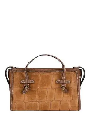 GIANNI CHIARINI Suede And Leather Trimmed Handbag With Crocodile Print - Brown