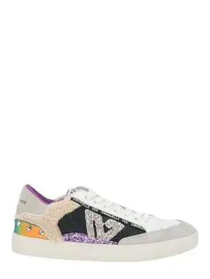 EMANUÉLLE VEE Low Top Leather Sneakers With Glitter And Stud Embellishments - Black