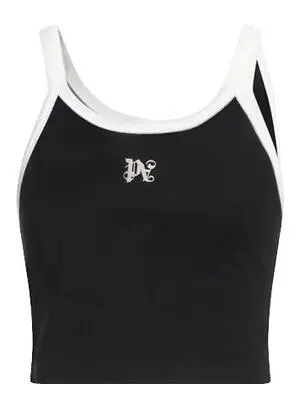 Palm Angels Cropped Cotton Piqué Top With Embroidered Logo - Black