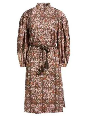 Antik Batik Midi Dress With Floral Print And Belt - Grey