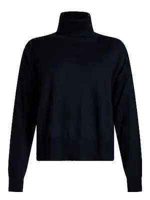 ARAGONA ARAGONA Midnight Merino Wool Turtleneck With Ribbed Cuffs And Slit Hemline