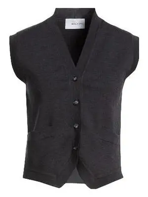 ANNA MOLINARI Charcoal Wool V-neck Sleeveless Cardigan - Grey