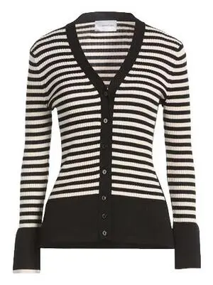 ANNA MOLINARI Striped Wool V-neck Cardigan - Black