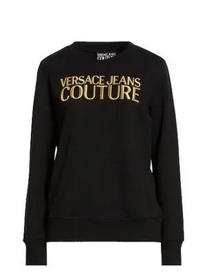 Versace Cotton Sweatshirt With Metallic Logo - Black