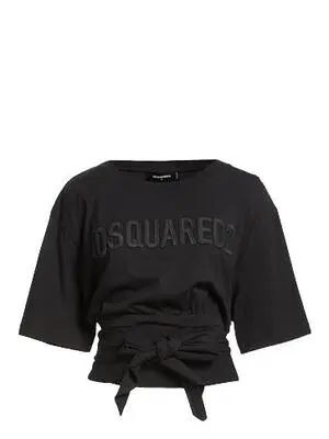 Dsquared2 DSQUARED2 Cotton T-Shirt With Embroidered Logo And Tie Fastening Black