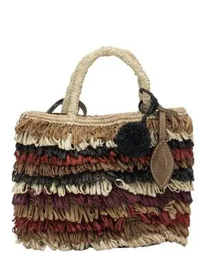 AFAR Afar Handwoven Raffia Tote Bag With Fringed Embellishment