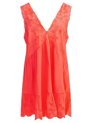 JULIET DUNN Embroidered A-line Cotton Poplin Dress - Fuchsia
