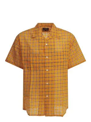 BEAMS Open Collar Plaid Nylon Short Sleeve Shirt - Orange