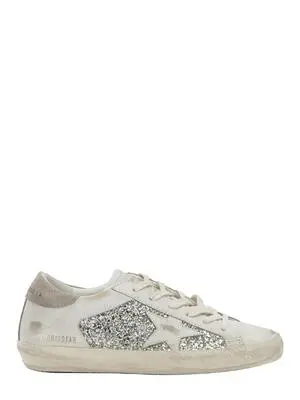 GOLDEN GOOSE Golden Goose Super Star Low Top Sneakers With Glitter Detail Silver