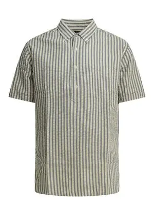 BEAMS Striped Seersucker Cotton Casual Shirt - Light Blue