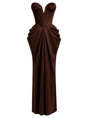 OSCARMORRIS Strapless Ruched Sculptural Dress - Brown