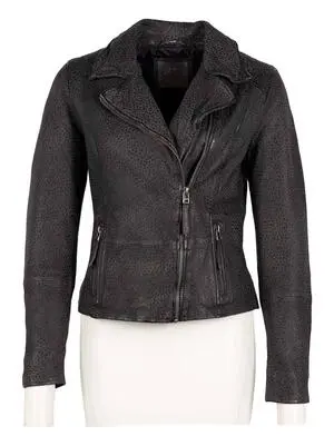 Mauritius Lambskin Leather Moto Jacket With Animal Print - Grey