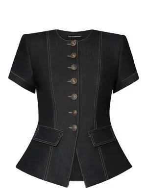 TIA DORRAINE Short Sleeves Denim Blazer - Black