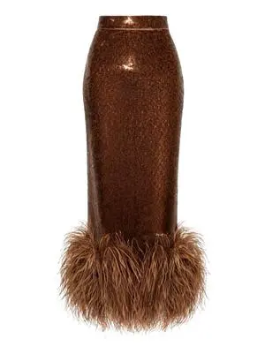 OSCARMORRIS Bianca Bronze Skirt With Fur Trim - Brown
