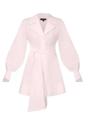 TIA DORRAINE Long Sleeve Linen Shirt Dress - Pink