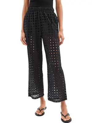 LE BOP Riviera Cropped Eyelet Pants - Black