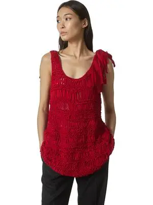 HEIRLOME Juanita Hand-knitted Silk Top With Fringe Detail - Red