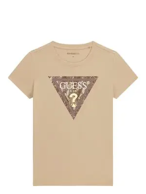 Guess Crew Neck T-shirt With Triangle Logo - Nude