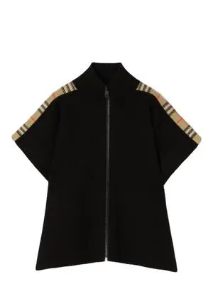 Burberry Check Trim Wool Cape - Black
