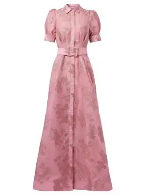 Rebecca Vallance Benette Belted Brocade Shirt Dress - Pink