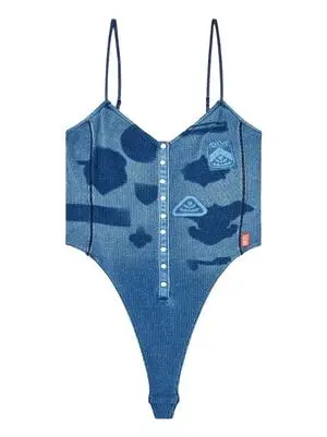 DIESEL® Bodysuit In Ribbed Jersey With Shadow-patch Effects - Medium Blue